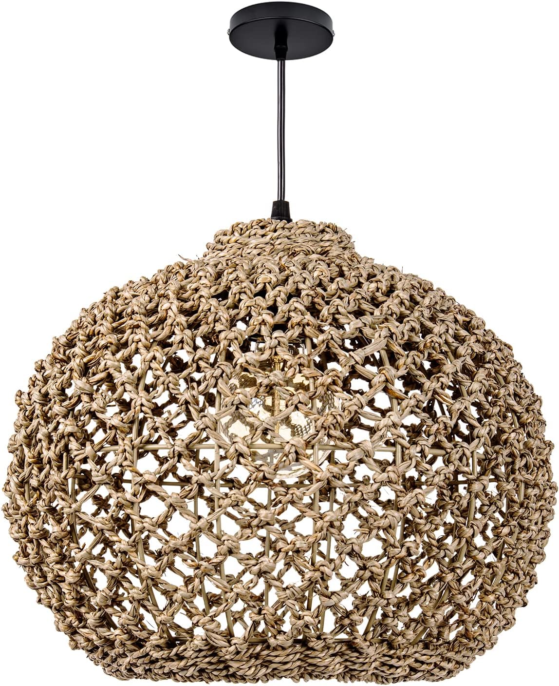 Ceiling Hanging Fixture Natural Seagrass Pendant Lighting Rattan Singl ...